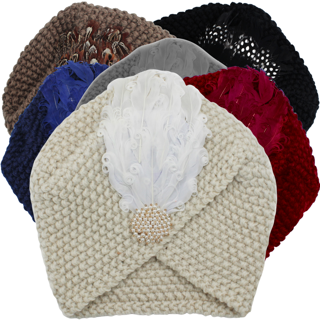 Knit Turban Feathers Pearls – StyleEsteem